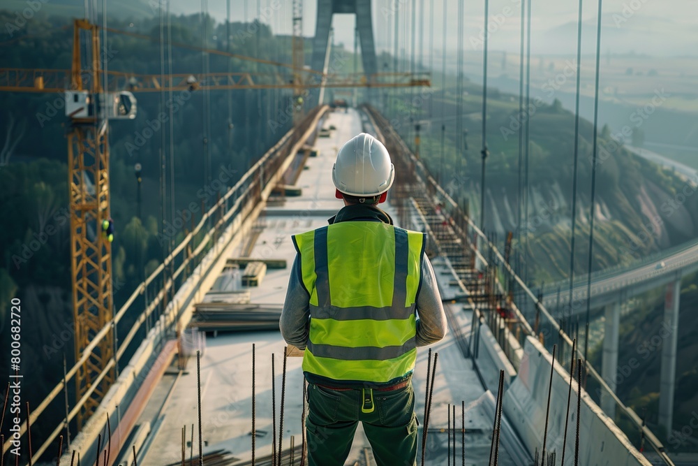Civil engineer supervising bridge construction. Construction project ...