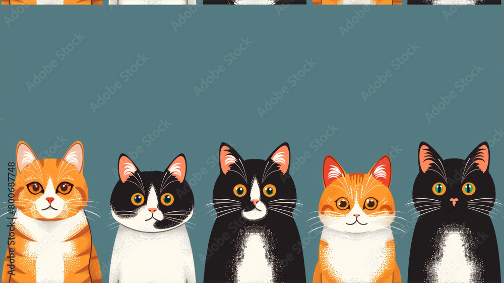 A seamless poster featuring adorable cartoon cat characters, showcasing ...