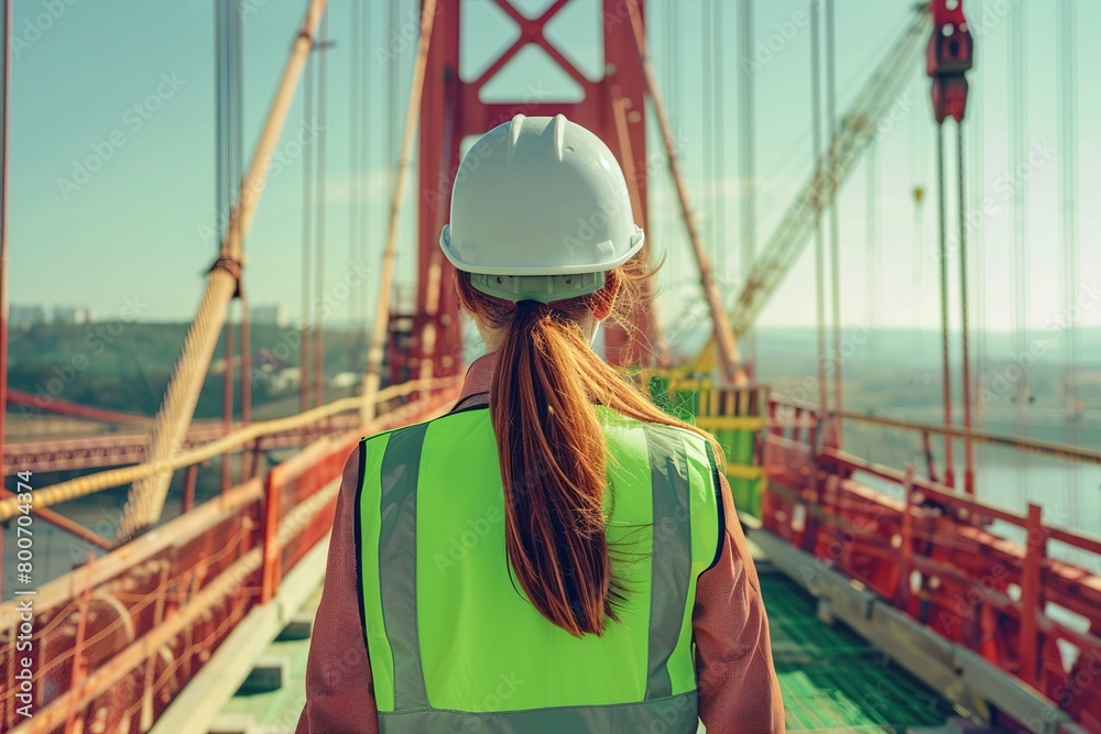 Civil engineer woman supervising bridge construction. Construction ...