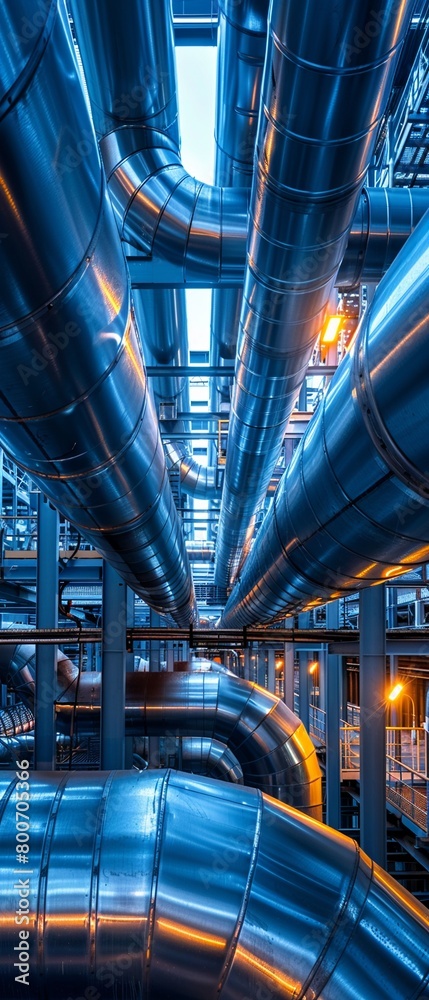 Pipes of various shapes and sizes, interconnected in a factory ...