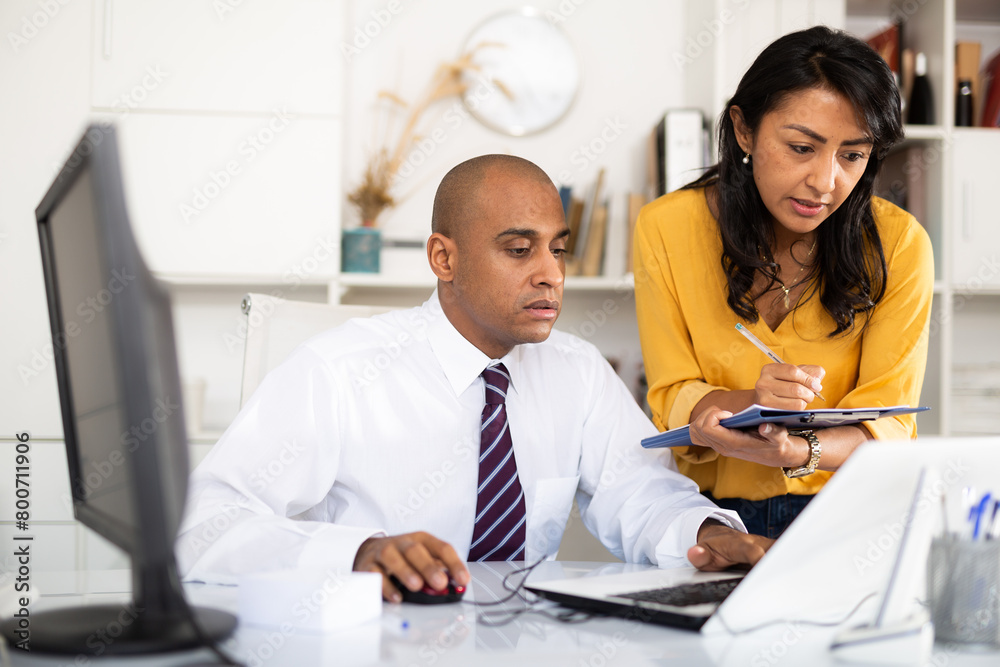 Directors assistant makes daily routine and writes down instructions ...