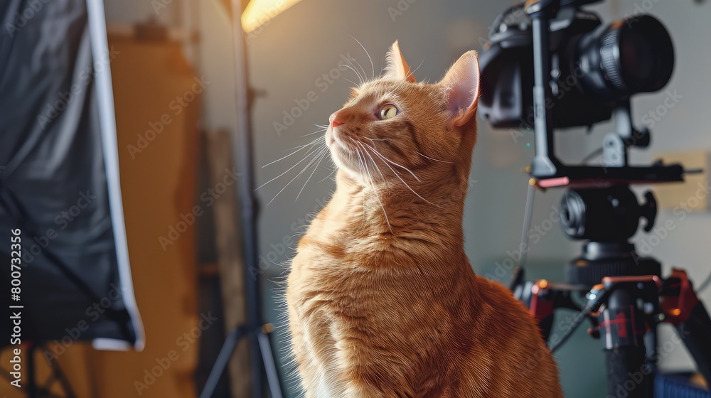 The cat photographer takes pictures of his client in photo studio ...