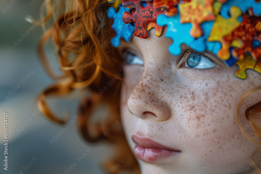 Colorful puzzle pieces inside a child's head depict dyslexia's ...