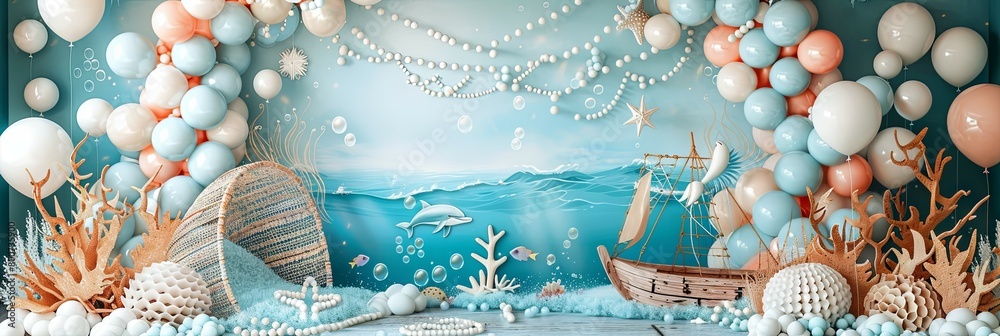 Fantasy ocean celebration with balloons - A beach-themed celebration ...