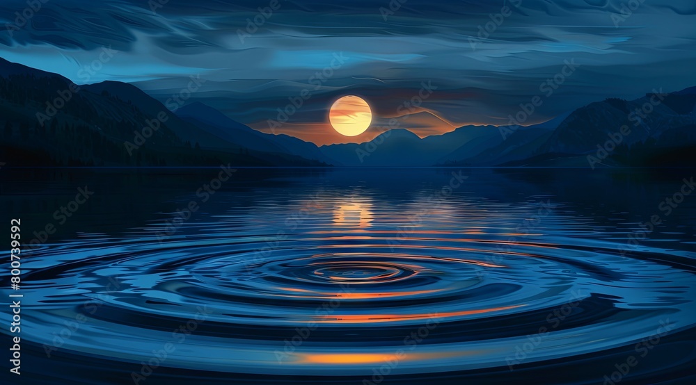 Digital art of a surreal mountain sunset - Surreal digital art depicts ...