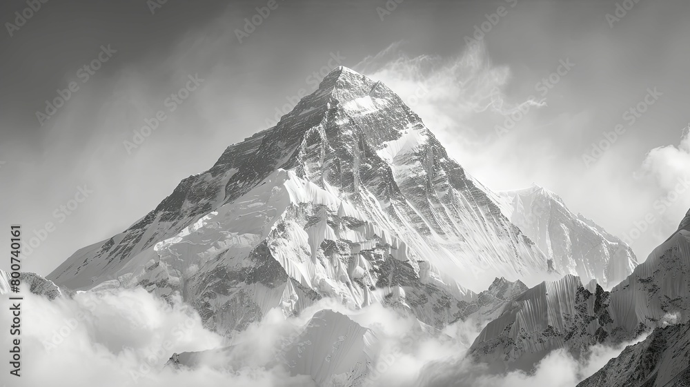 Monochrome Image of Mount Everest Peak - Striking monochrome ...