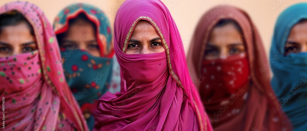 Indian, Bengali or Pakistani muslim women in group with covered face ...