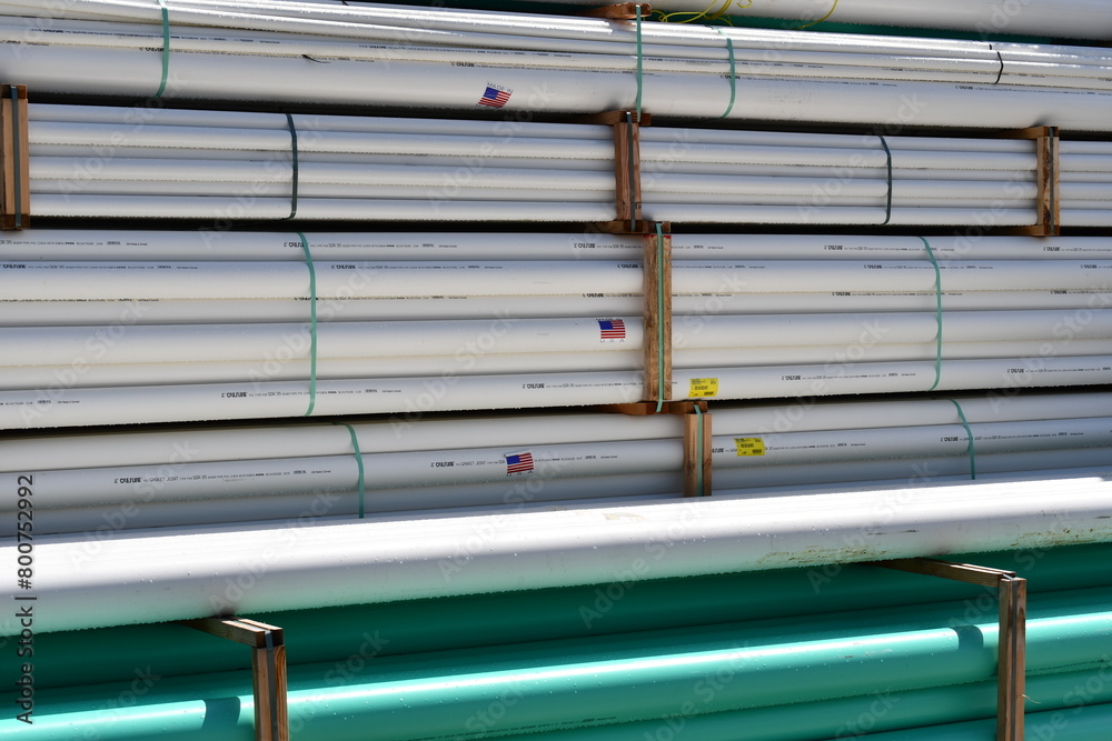 Cresline PVC pipe. Made in USA. Bulk pile in construction yard. Stock ...