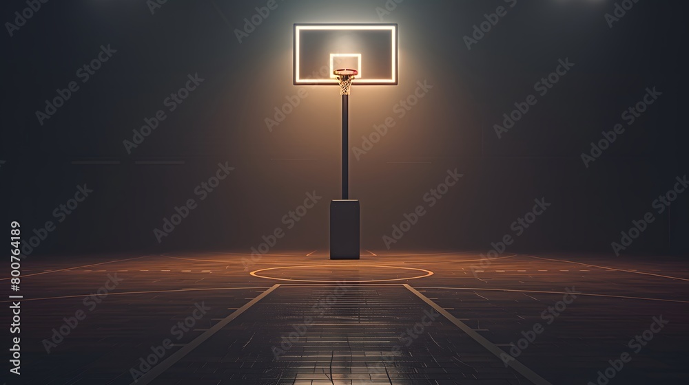 A basketball court with a wooden parquet surface is showcased in a side ...