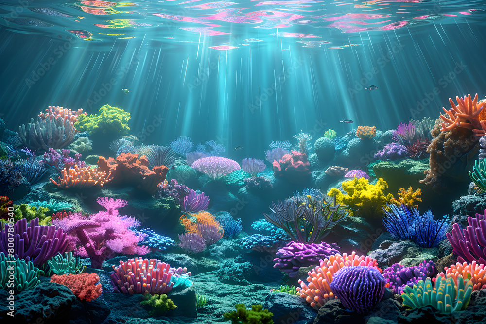 Ocean underwater landscape with clay coral reefs 3d background design ...