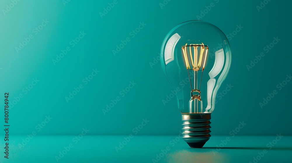 A light bulb illuminated on a block with space for text on a solid ...