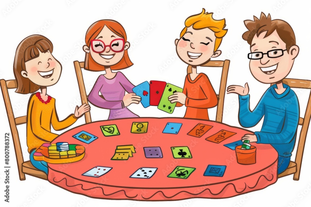 Cartoon cute doodles of a family having a game night and playing ...