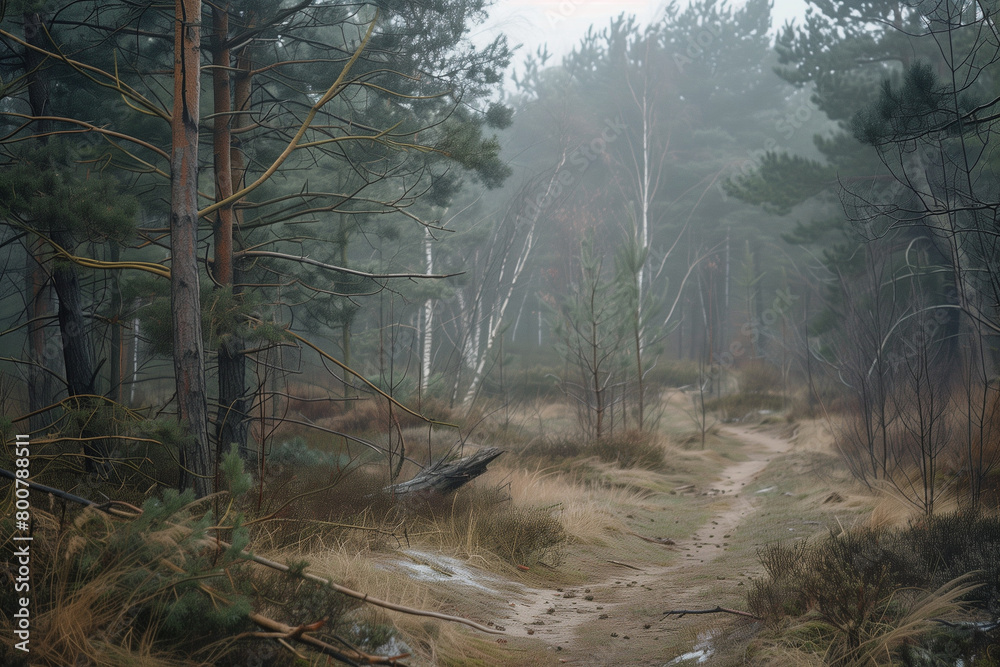 Minimalist Forest Scene with Asymmetrical Composition Featuring S ...