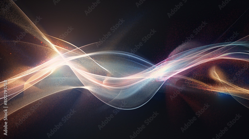 Abstract light rays that are entwined and merge into an arrow shape ...