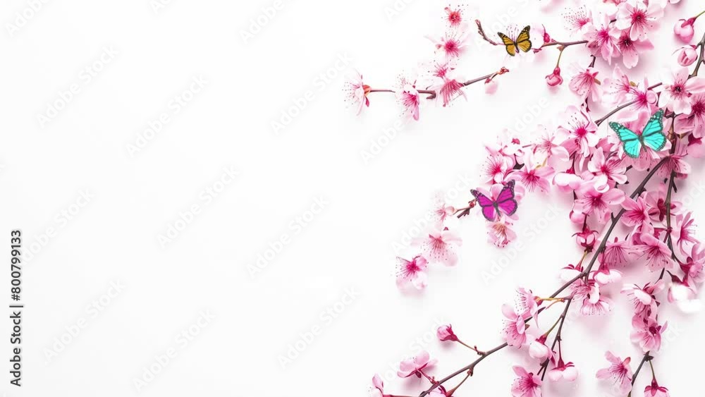 beautiful pink flowers on white background. sakura in spring season ...