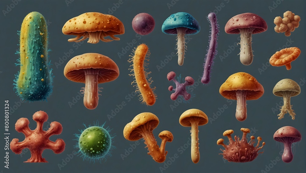 Collection of bacteria and fungi isolated on transparent background ai ...