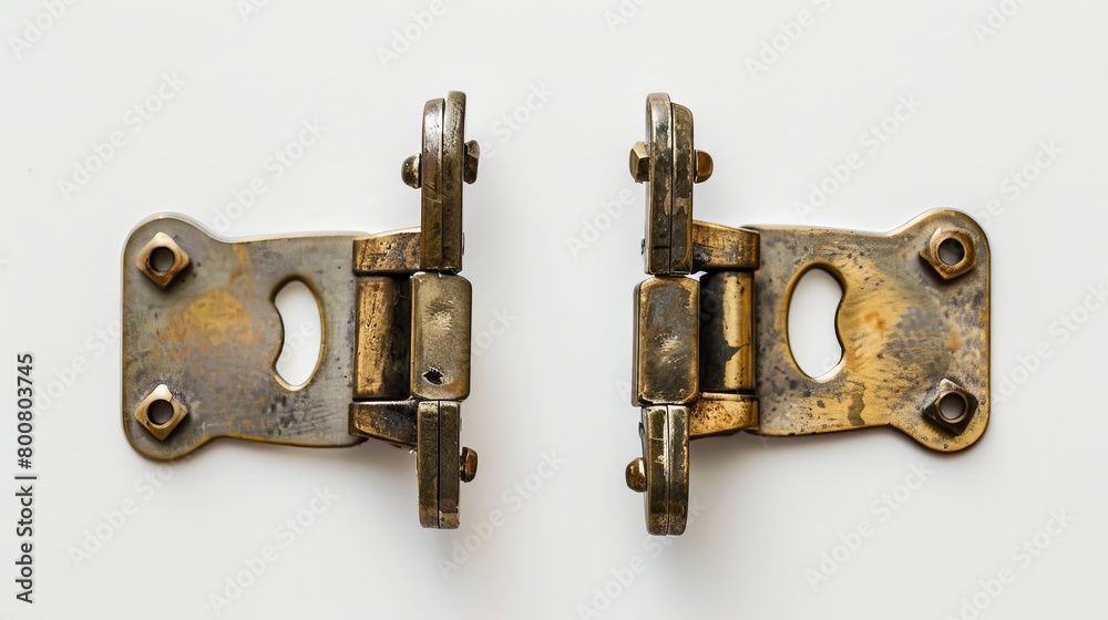 Metal door hinges showcased against a white backdrop. Ideal for various ...