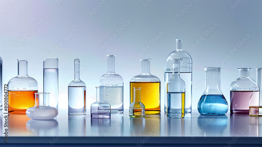 Chemistry Reagent Bottles in Laboratory - A row of neatly arranged ...