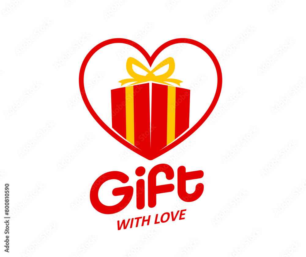 Gift box and heart love icon or birthday surprise or gifts shop, vector ...