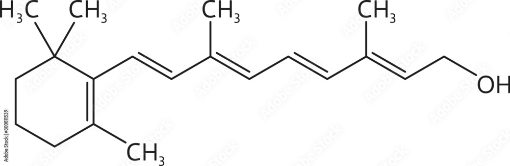 Vitamin A formula, chemical structure of retinol molecular compounds ...