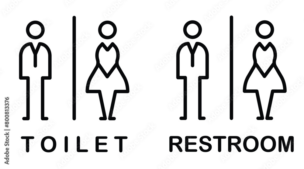 toilet sign ladies and gents restroom signage outline drawing style ...