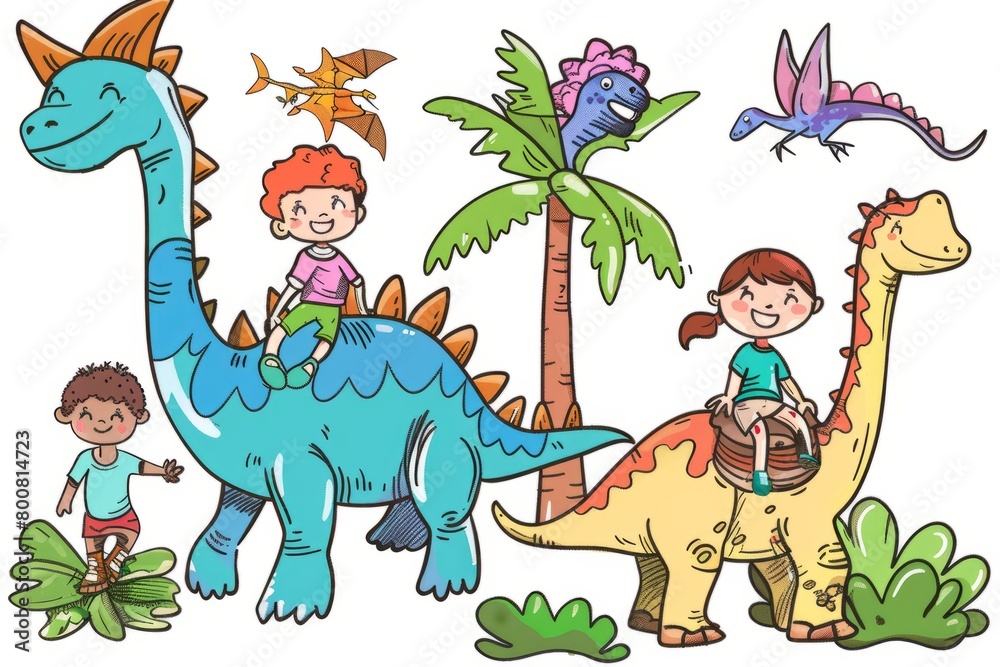 Cartoon cute doodles of kids traveling back in time to the age of ...