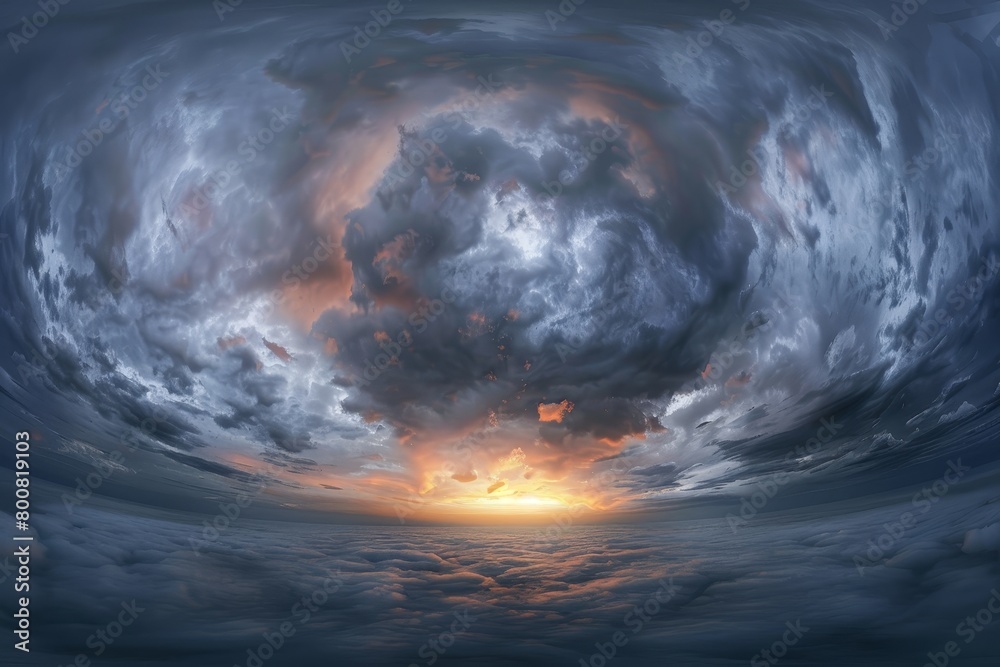 360 degree HDRI panorama of dark sky post sunset with clouds for use in ...