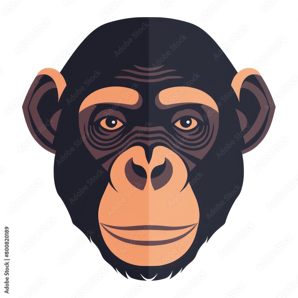 ภาพประกอบสต็อก Flat-style illustration of an ape face icon, featuring ...