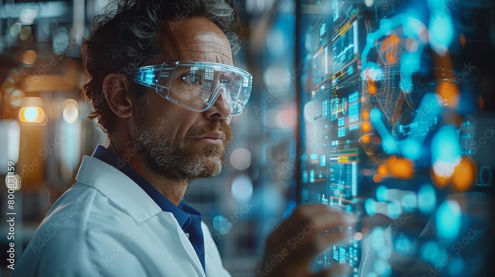 A man stands in front of a computer monitor displaying a map of the ...