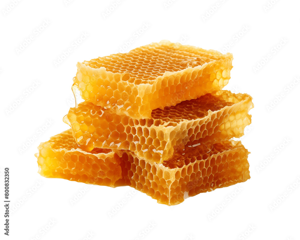 Stack of honeycomb pieces, with honey drips, isolated on transparent ...