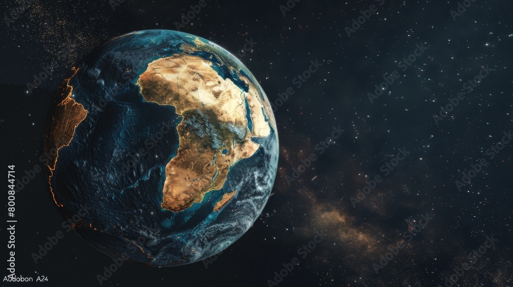 Abstract Earth planet with the African continent and a starry space ...