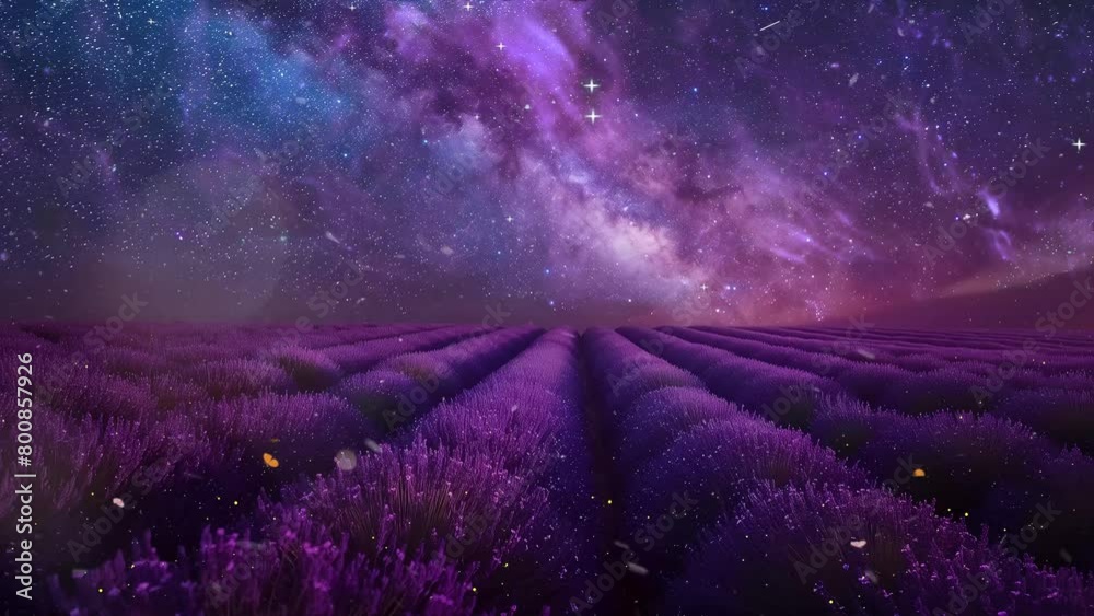 lavender flower blooming fields in endless rows under the milky way ...