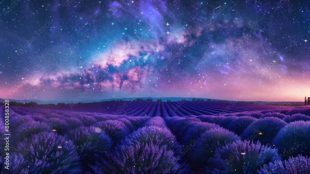 lavender flower blooming fields in endless rows under the milky way ...
