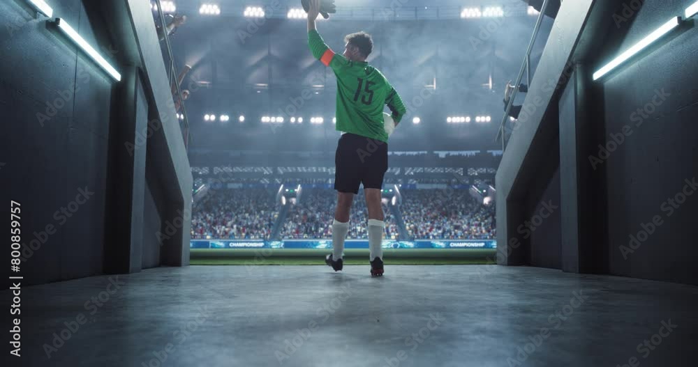 Traditional Soccer Walkout: Successful Goalkeeper Entering a Massive ...