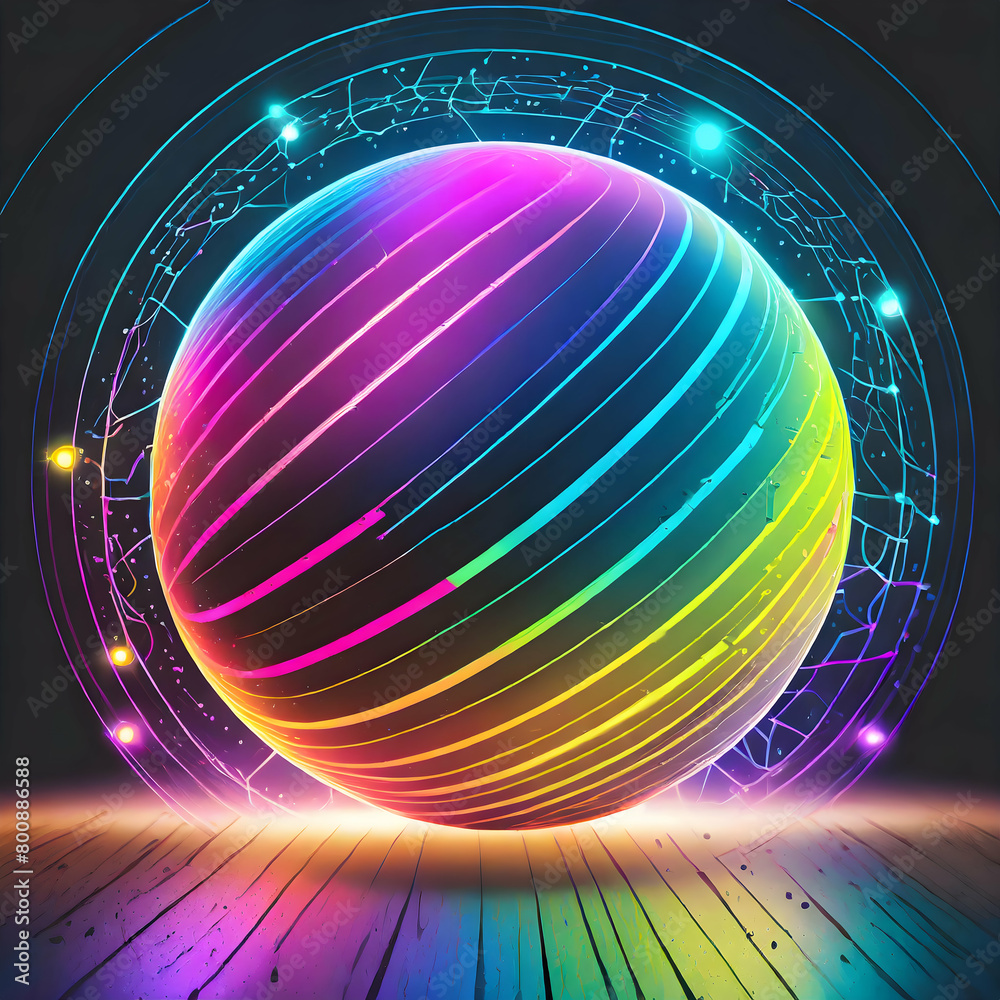 a modern and stylish vector graphic of a neon ball icon depicted as a ...