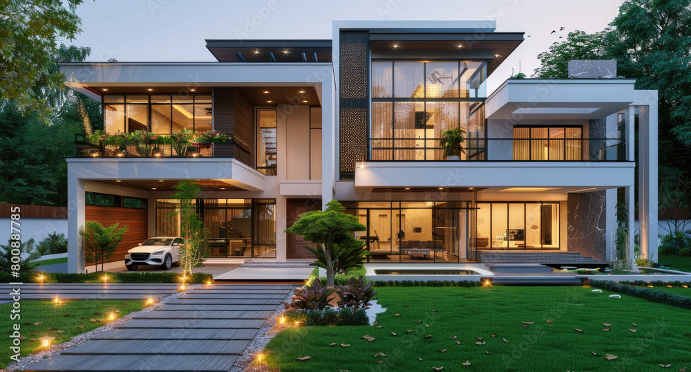 Modern house design in Kerala with white walls and brown windows, front ...