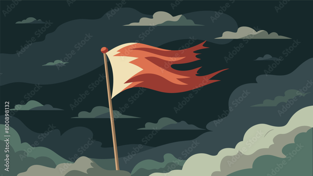 Against a backdrop of stormy skies a tattered flag valiantly continues ...