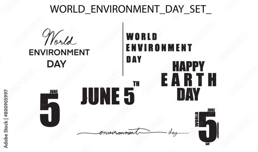 World environment day set group nature ecology tree green calligraphy ...