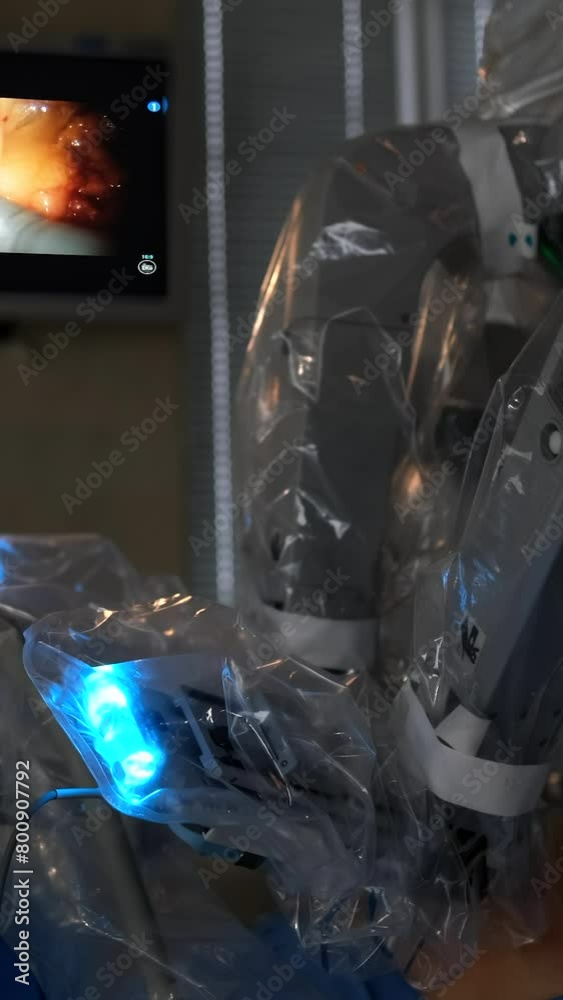 Modern surgical system. A medical robot performs surgery in the ...