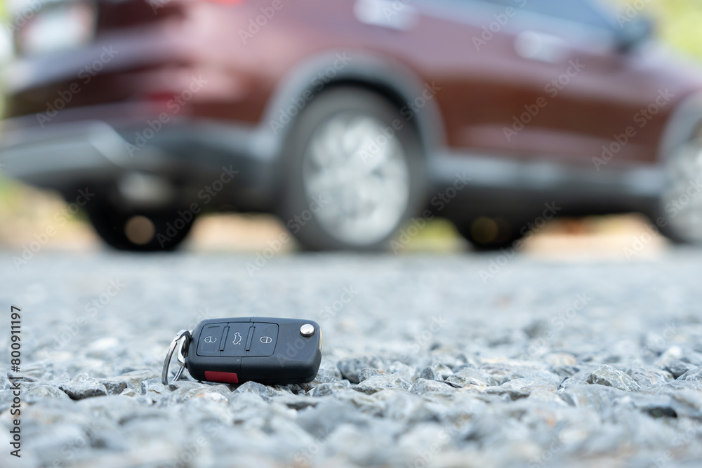 Lost car keys on the ground, Car keys dropped on the floor or fall lying on the street home ...