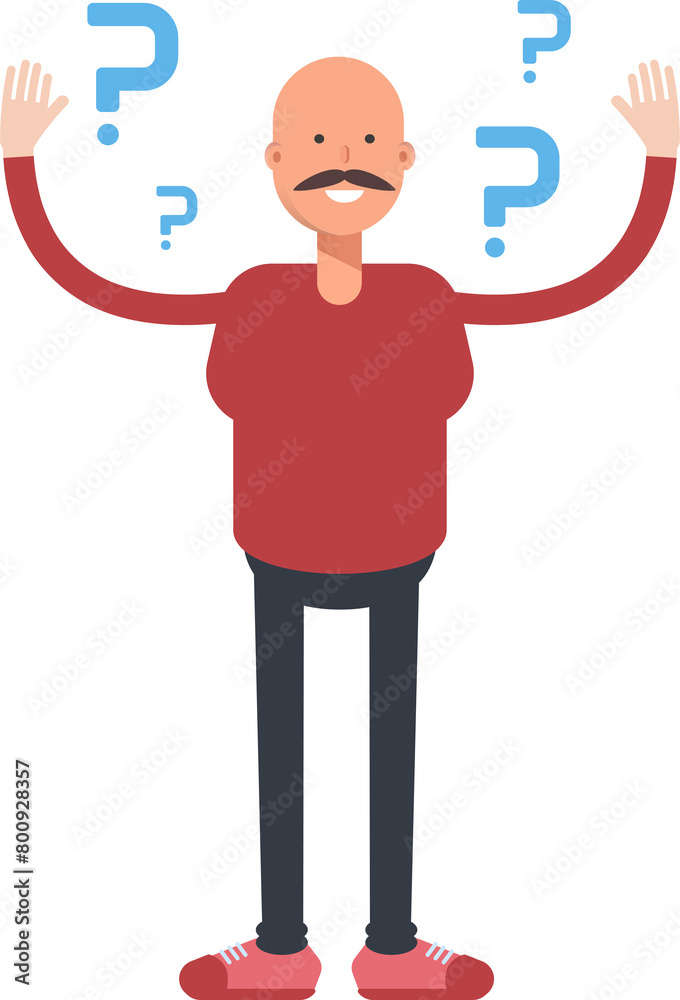 Bald Man Character and Question Marks Stock Illustration | Adobe Stock