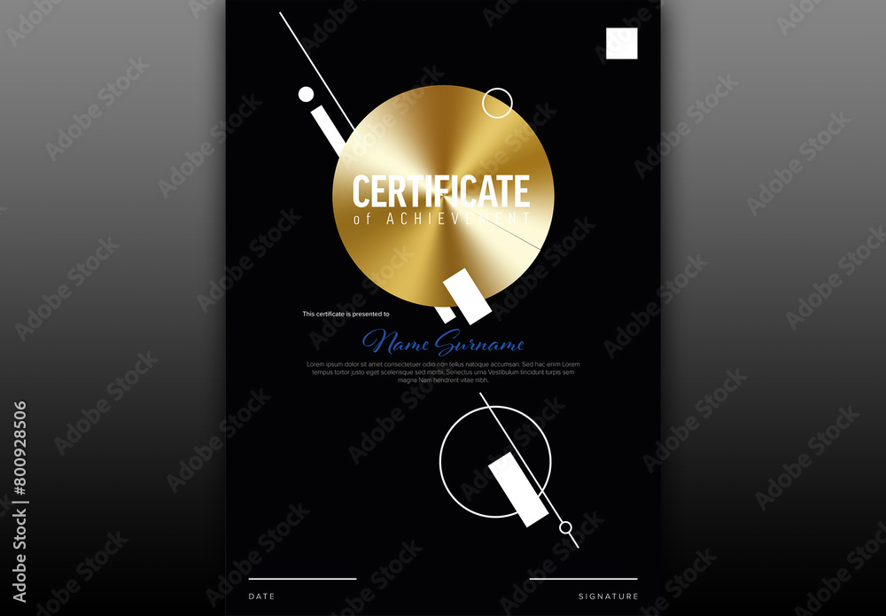 Japan style minimalistic simple dark certificate achievement document ...