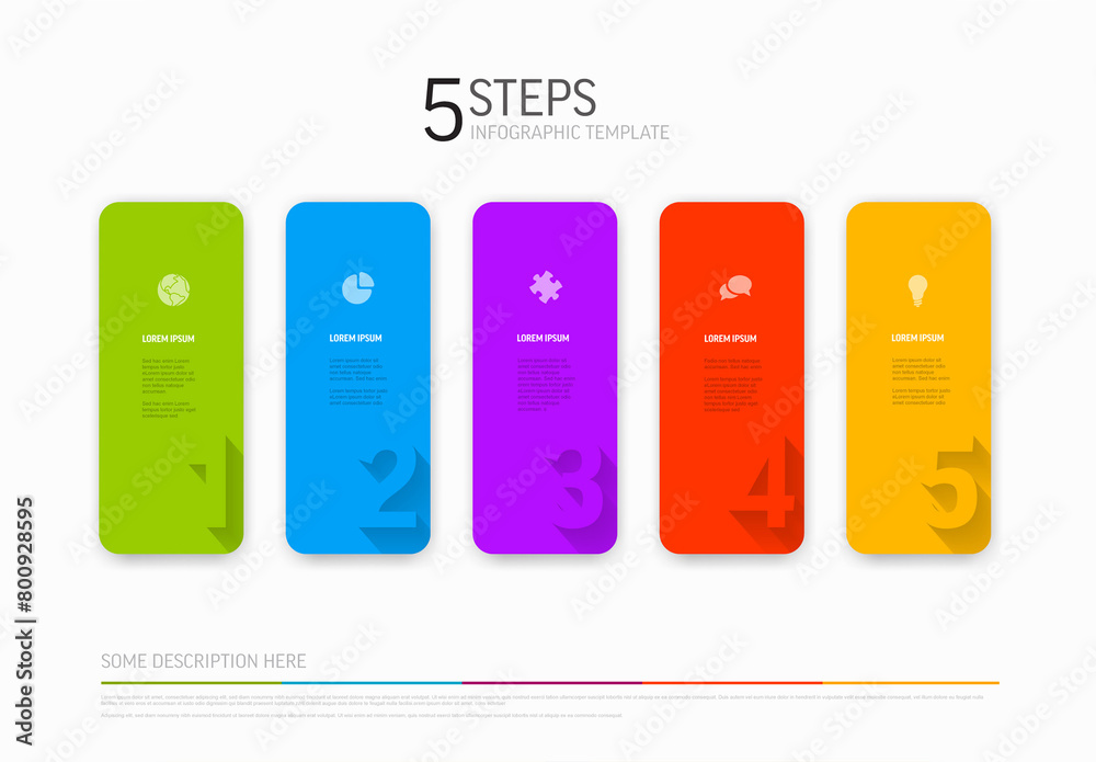 Five steps solid color blocks with big numbers in the corner - simple ...