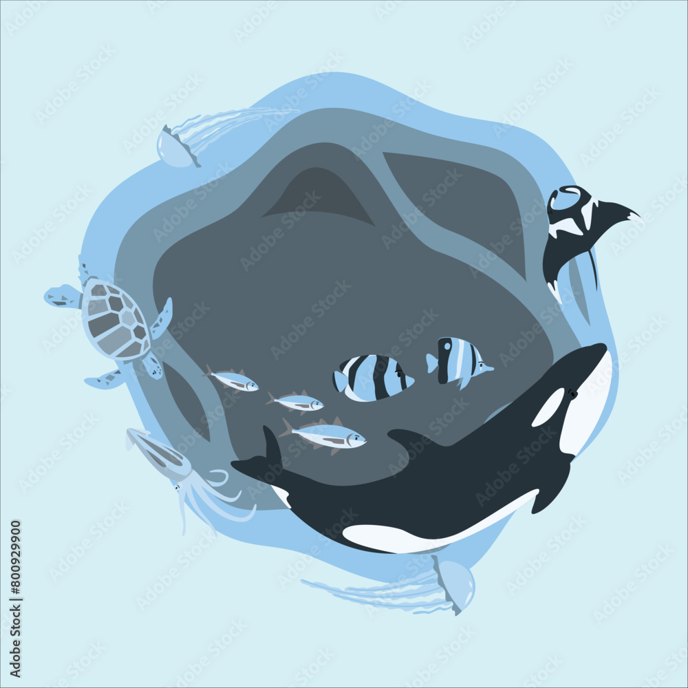 Ocean Life sea background. 8 June summer poster for help sea ecosystem ...