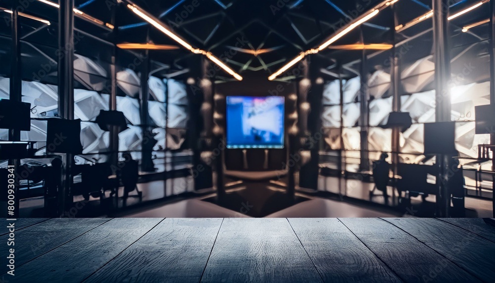Blurred Interior virtual news studio background, modern news room, talk ...