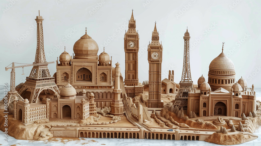 Intricately detailed clay sculptures depicting famous landmarks and ...