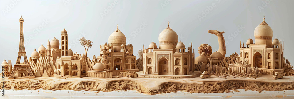 Intricately detailed clay sculptures depicting famous landmarks and ...