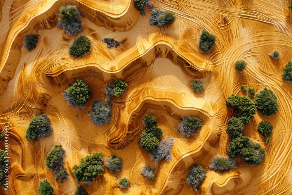 From above, the sandy terrain morphs into geometric shapes, each corner ...