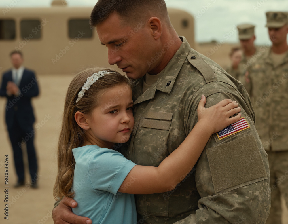 Emotional soldier saying his goodbye to his daughter before going to ...