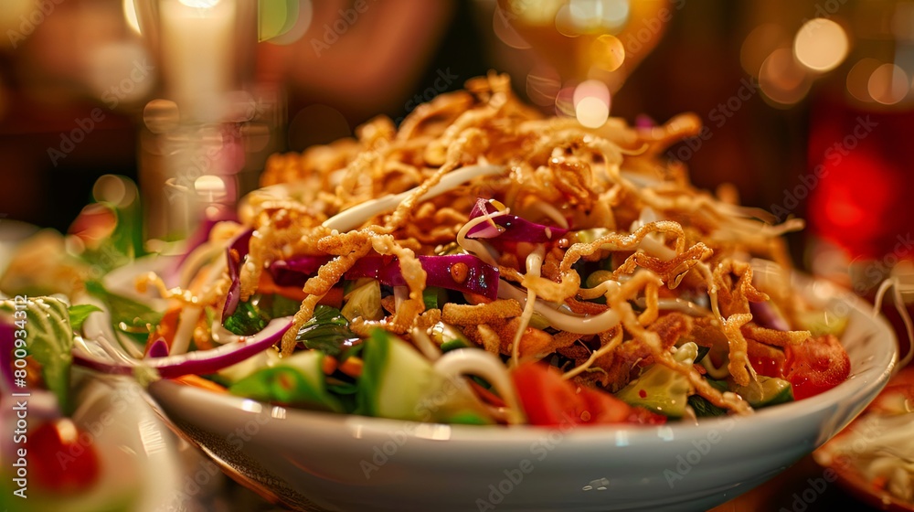 A close-up of a serving of "Yum Mama" salad, highlighting the vibrant ...